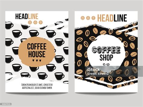 벡터 커피 배경 가진 현대 포스터의 설정 원두 커피와 전단지 배너 초대장 레스토랑이 나 카페 메뉴 디자인 컵 패턴 유행 Hipster 서식 파일이 0명에 대한 스톡 벡터