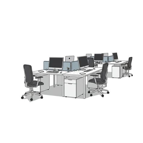 Open Plan Office Layout With Multiple Desks Arranged In Clusters Each