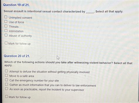 solved question 19 ﻿of 21 sexual assault is intentional