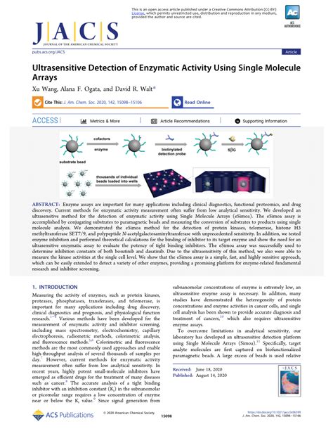 Pdf Ultrasensitive Detection Of Enzymatic Activity Using Single Molecule Arrays