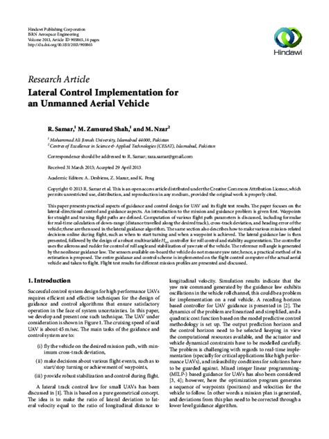Pdf Lateral Control Implementation For An Unmanned Aerial Vehicle