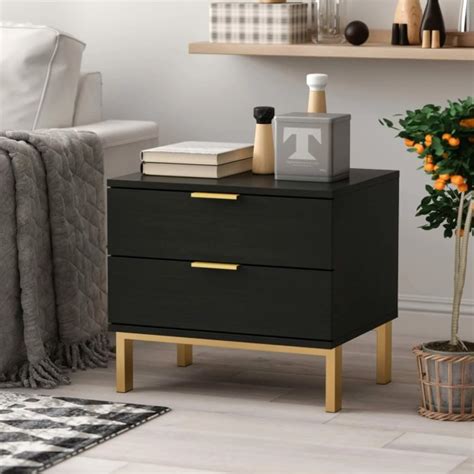 Elegant Nightstands With 2 Drawers And Gold Metal Legs Noble Days