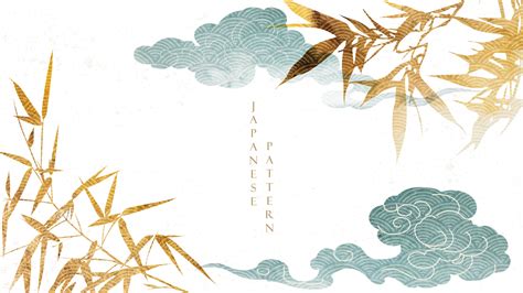Natural Background With Japanese Pattern Vector Bamboo And Cloud Elements Template With
