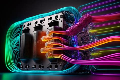 ethernet cable on network switches and server generative ai stock