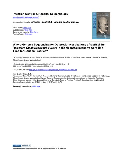 Pdf Whole ­genome Sequencing For Outbreak Investigations Of Methicillin ­resistant