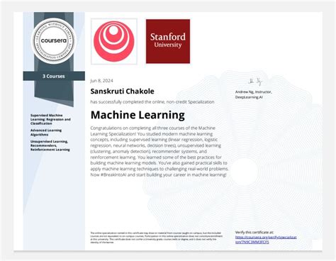 Completed Machine Learning Specialization By Deeplearningai And Stanford Sanskruti Chakole