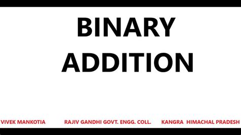 Binary Addition Lec 19 Youtube