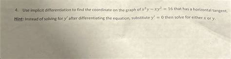 solved use implicit differentiation to find the coordinate