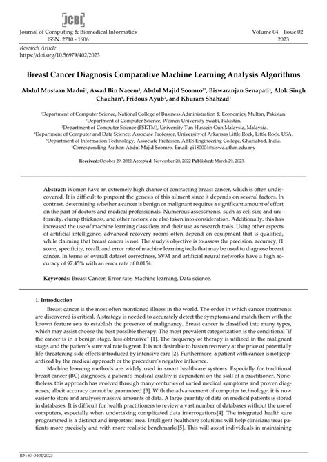Pdf Breast Cancer Diagnosis Comparative Machine Learning Analysis