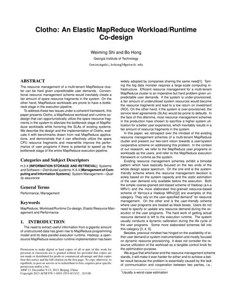 Pdf Clotho An Elastic Mapreduce Workloadruntime Co Design