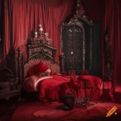 Dark Red Gothic Room Architectural Elegance Meets Shadowed Glamour