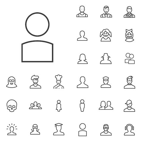 Premium Vector Avatar Outline Thin Flat Digital Icon Set