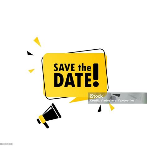 날짜 음성 거품 배너를 저장메가폰 스피커 비즈니스 마케팅 및 광고에 사용할 수 있습니다 벡터 Eps 10 흰색 배경에 격리 0