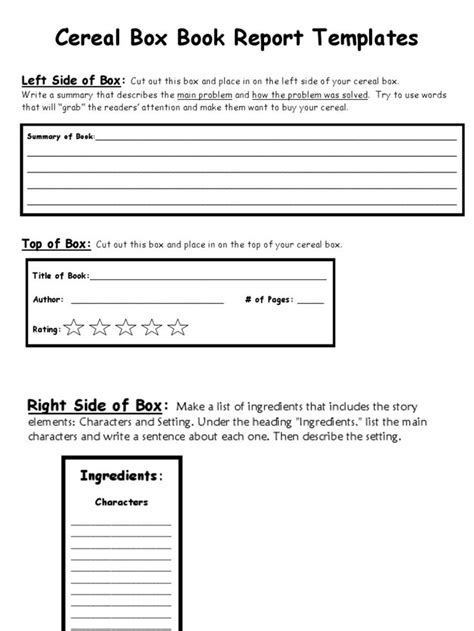 Cereal Box Book Report Template Cereal Box Book Report Book Report Templates Book Report