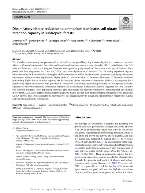 Dissimilatory Nitrate Reduction To Ammonium Dominates Soil Nitrate