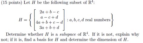 solved 15 points let h be the following subset of r4 2a