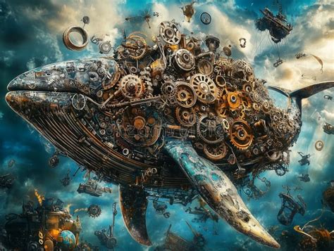 Stylish Huge Whale In The Sky In The Theme And Style Of Cyberpunk And