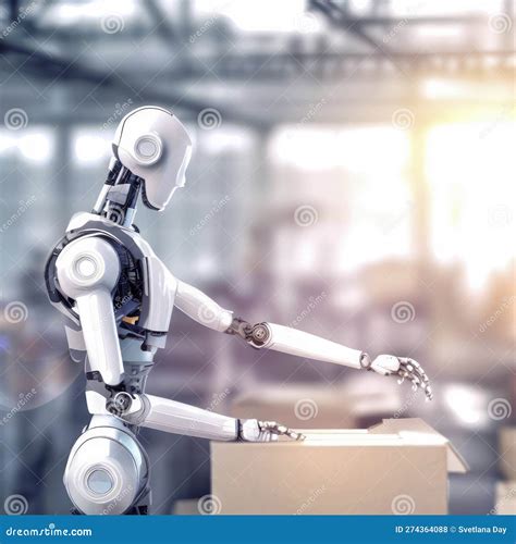 Humanoid Robot Working In A Warehouse Generative Ai Illustration Stock Illustration