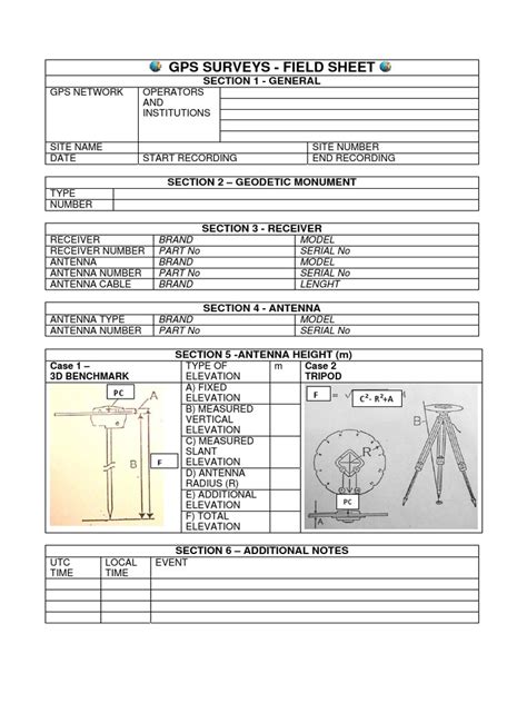 Gps Surveys Field Sheet Section 1 General Pdf