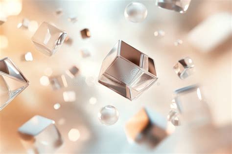 Floating Metallic Cubes Over Serene Ocean Under Clear Blue Sky Stock