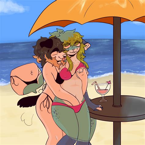 Rule 34 Alcohol Anthro Azura Meggiebun Beach Beagle Beverage Black Clothing Black Swimwear