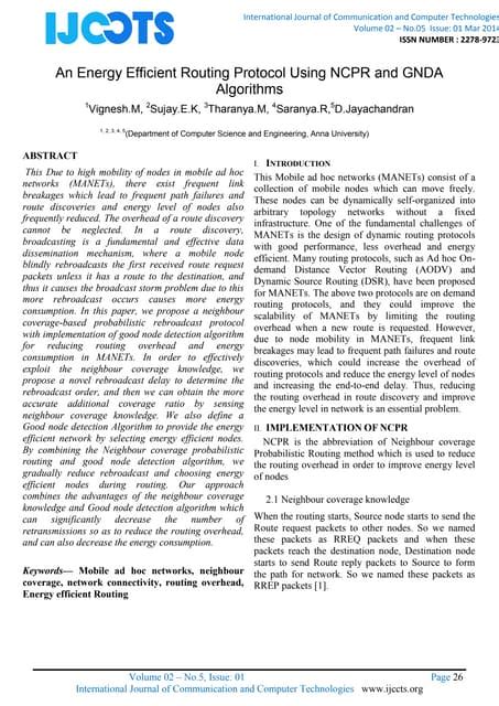 An Energy Efficient Routing Protocol Using Ncpr And Gnda Algorithms Pdf
