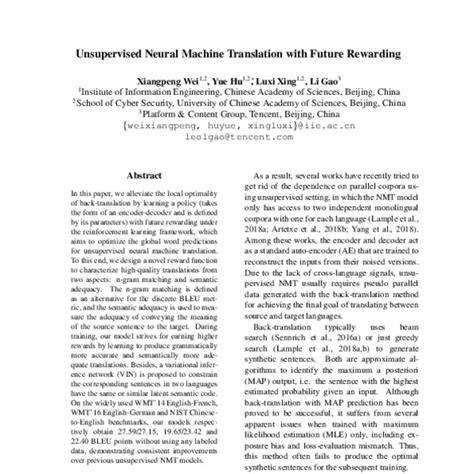 Unsupervised Neural Machine Translation With Future Rewarding Acl Anthology
