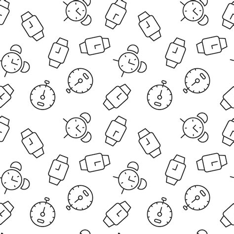 Premium Vector Seamless Vector Monochrome Pattern Of Alarm Clock Wristwatch Timer For Covers