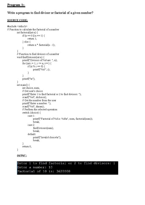 50 Progtsmm C Assigment 1st Year Write A Program To Find Divisor Or