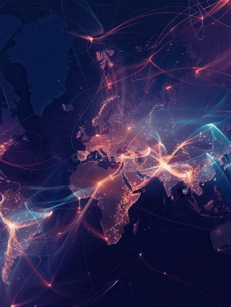 A Minimalist Illustration Of A World Map With Glowing Lines Highlighting Popular Travel Routes