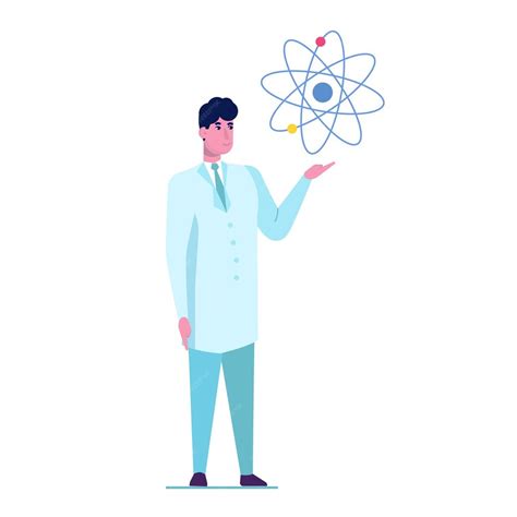 Premium Vector Man Scientists Showing Atomic Model Vector Illustration