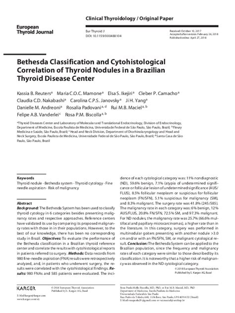 Pdf Bethesda Classification And Cytohistological Correlation Of Thyroid Nodules In A Brazilian