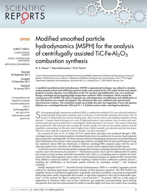 Pdf Modified Smoothed Particle Hydrodynamics Msph For The Analysis Of Centrifugally Assisted