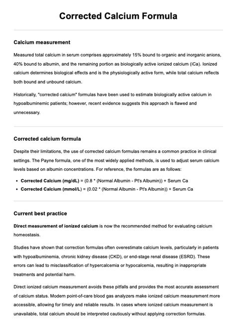 Corrected Calcium Formula