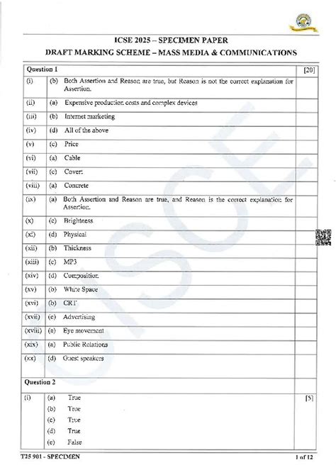 Icse Mass Media Communication Specimen Paper 2025 Pdf Cisce Class 10 Mass Media Communication