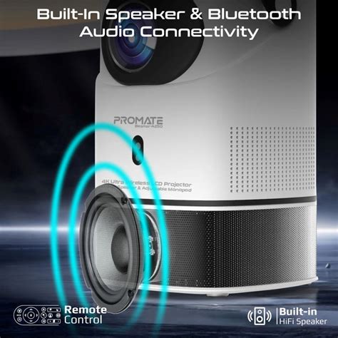 4k Ultra Hd Wireless Lcd Projector With Built In Speaker And Monopod Sta Promate Technologies