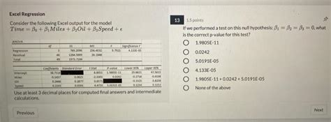 solved excel regression consider the following excel output