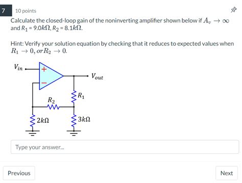 solved 10 points calculate the closed loop gain of the