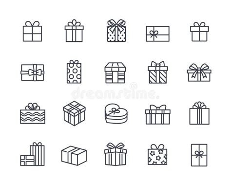 T Boxes With Ribbon Line Icons Set Symbols With Presents And