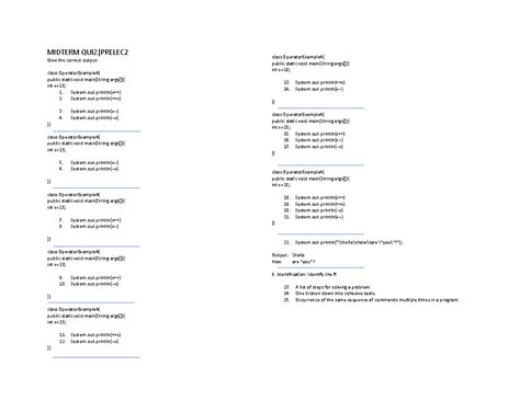 Midterm Quiz And Exam Midterm Quizprelec Give The Correct Output Class Operatorexample4