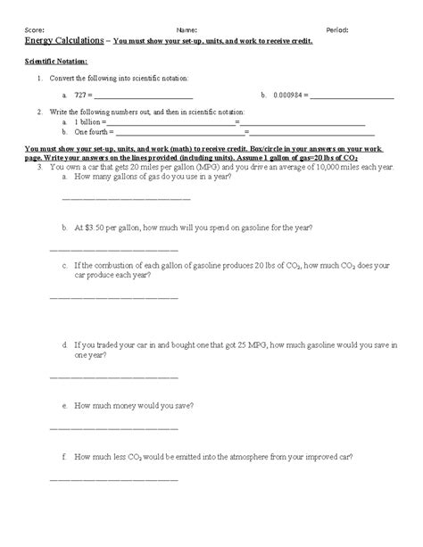 Energy Calculations 22 Scientific Notation And Co2 Emissions