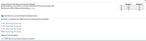 Solved Sample 2 Sample 1 Assume That Both Populations Are