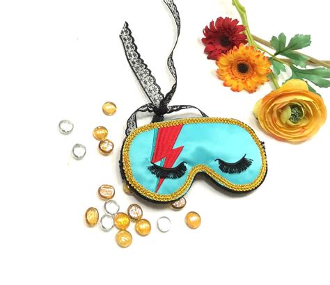 Teal Satin Sleep Mask Lightning Bolt And 3d Eyelash Embroidery Etsy