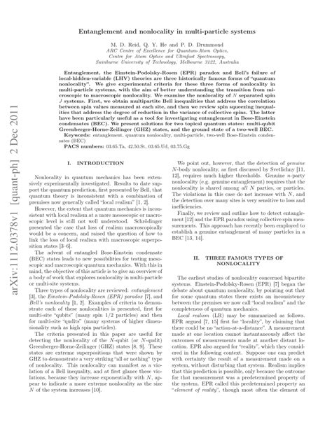 Pdf Entanglement And Nonlocality In Multi Particle Systems