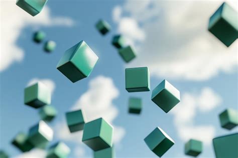 D Render Of An Abstract With Floating Cubes Premium AI Generated Image