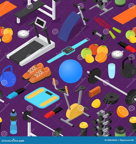 Gym Exercise Equipment Background Pattern Isometric View Vector Stock Vector Illustration Of