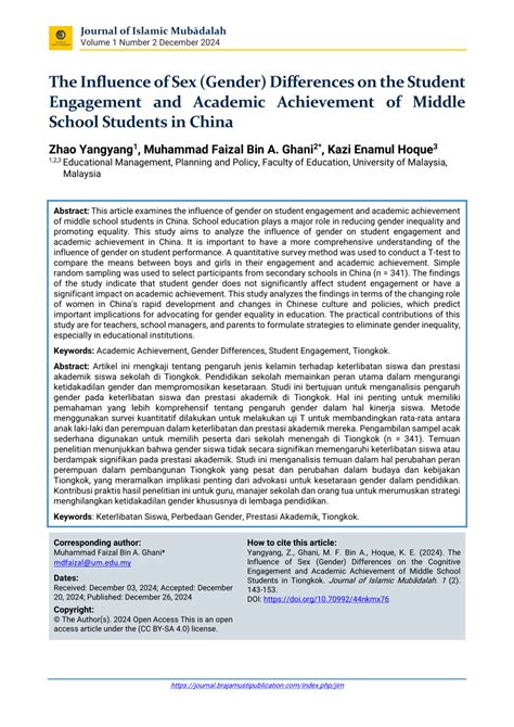 Pdf The Influence Of Sex Gender Differences On The Cognitive Engagement And Academic