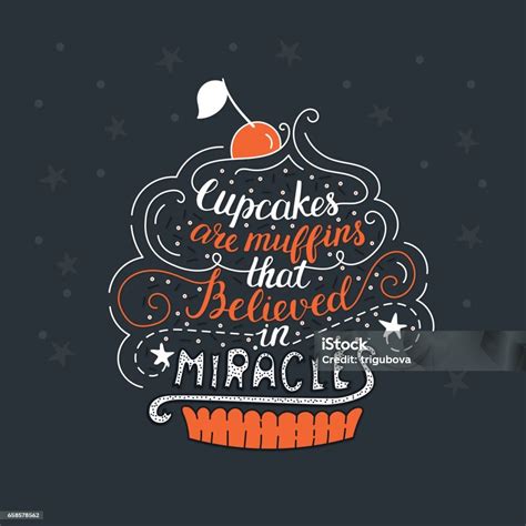 고유한 레터링 문구컵 케이크와 함께 포스터는 기적을 믿는 머핀 0명에 대한 스톡 벡터 아트 및 기타 이미지 0명 머핀