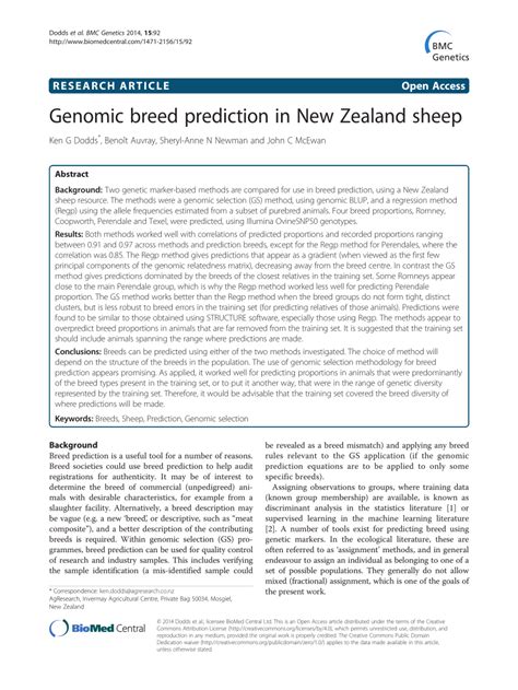 Pdf Genomic Breed Prediction In New Zealand Sheep