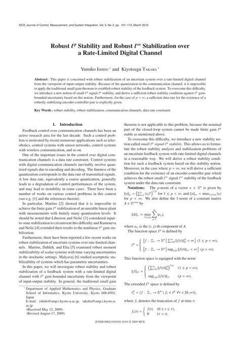 PDF Robust Lp Stability And Robust L Stabilization Over A Rate Limited Digital Channel